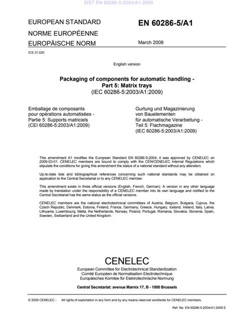 En 60286 5 2004 A1 2009 Packaging Of Components For Automatic