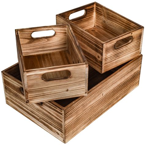 Wooden Crates With Handles For Display Home Organizer Wooden Crate Set