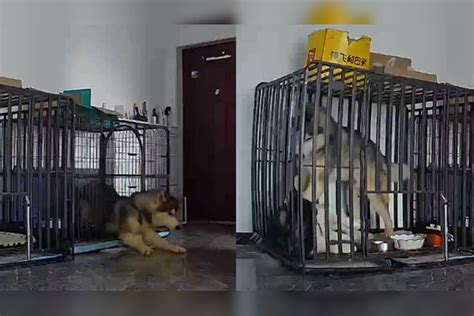 猫咪给两个狗笼开门，狗狗越狱爬进妈妈笼子里，随后一幕令人傻眼！越狱笼子狗狗