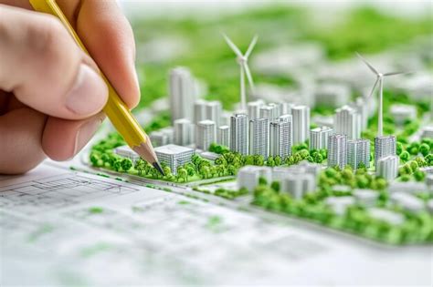 Handdrawn Sustainable City Model With Renewable Energy Architecture And