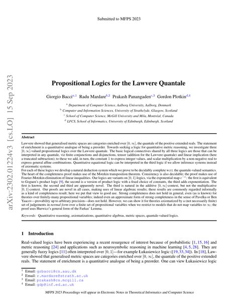 Pdf Propositional Logics For The Lawvere Quantale
