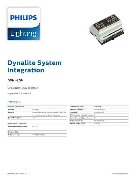 Philips Ddni Lon Dynalite Lon Gateway Installation Guide