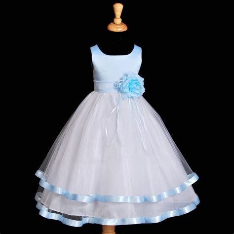 White Light Sky Blue Princess Wedding Pageant Flower Girl Dress 12 18m