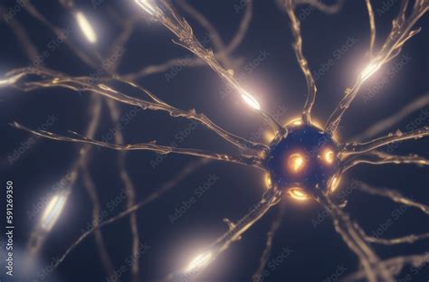 Microscopic Brain Cellsglowing Synapses And Dendrites Under Microscope