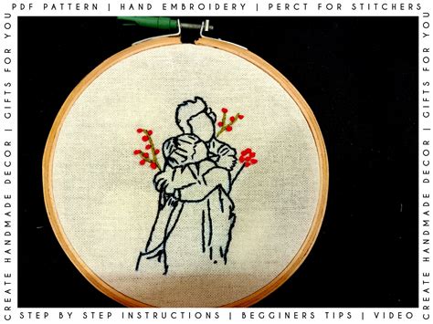 Couple Hand Embroidery Couple Sharing Hug Love Embroidery Art Hand