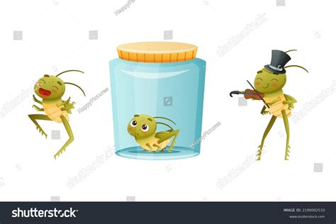 Cute Little Grasshopper Character Playing Violin Stock Vector Royalty