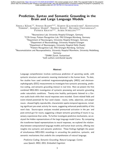 Pdf Prediction Syntax And Semantic Grounding In The Brain And Large Language Models