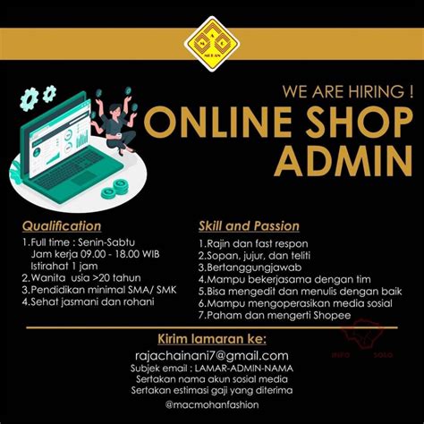 Lowongan Kerja Online Shop Admin Mac Mohan Solo INFO LOKER SOLO