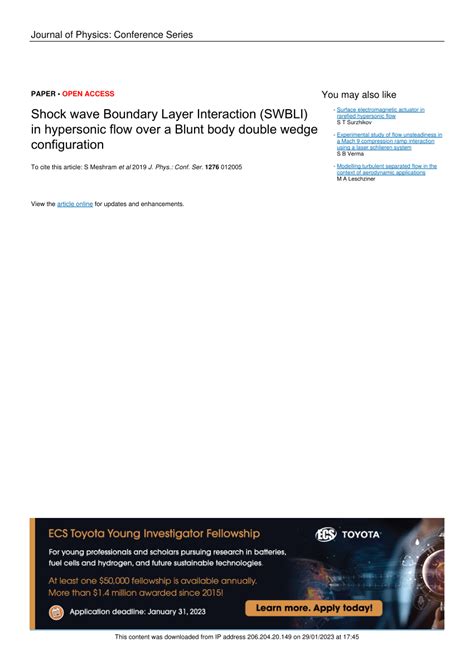 Pdf Shock Wave Boundary Layer Interaction Swbli In Hypersonic Flow
