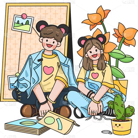 手绘 漫画情侣元素
