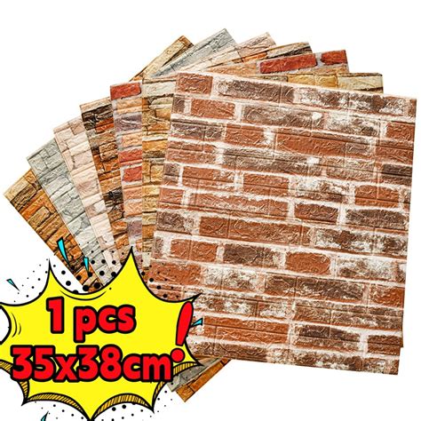 1pcs 35x38cm Rock Wood Design 3d Wallpaper Foam Pe Foam Bricks Sticker