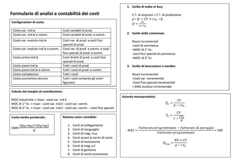 Formulario di analisi e contabilità dei costi Formulario di analisi e contabilità dei costi