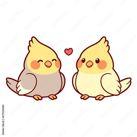 Cute Cartoon Cockatiel Couple Stock Vector Adobe Stock