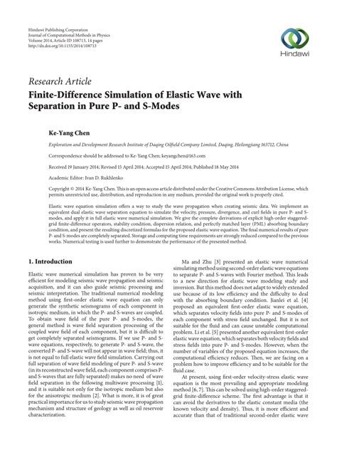 pdf finite difference simulation of elastic wave with separation in
