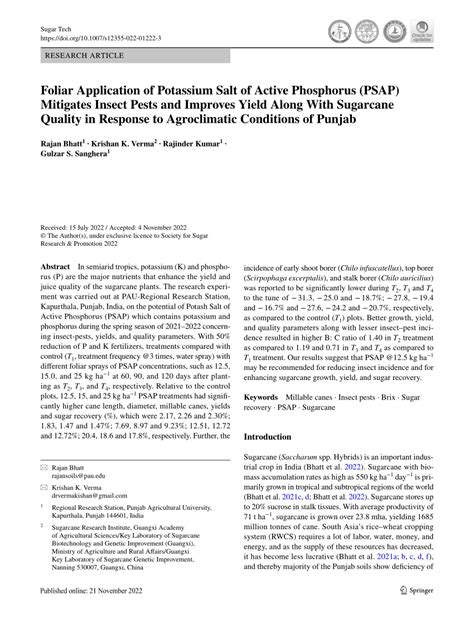 PDF Foliar Application Of Potassium Salt Of Active Phosphorus PSAP