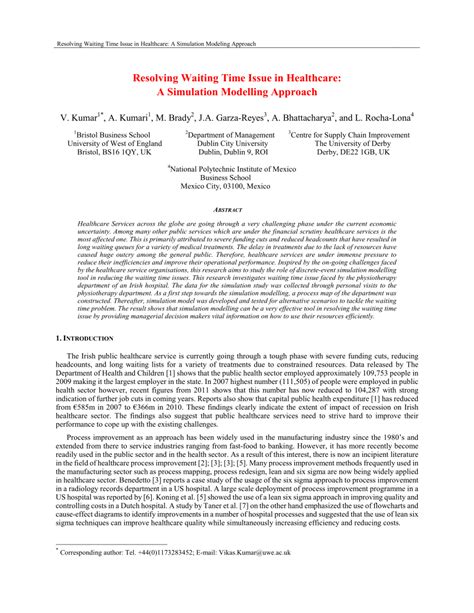 Pdf Resolving Waiting Time Issue In Healthcare A Simulation