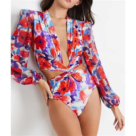 Long Sleeve One Piece Swimsuit Ruffle Swimsuit Sexy Swimwear Women
