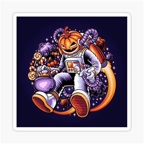 Astronaut With Scary Halloween Pumpkin Head Floating In Space Sticker
