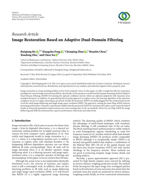 Pdf Image Restoration Based On Adaptive Dual Domain Filtering