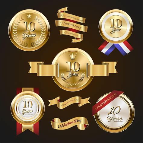 Premium Vector 10 Years Anniversary Logo With Golden Ribbon Set Of