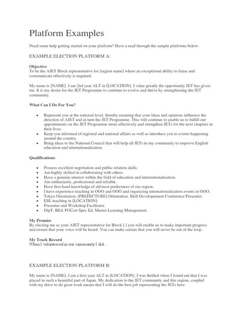 Platform Examples Example Election Platform A Pdf Communication