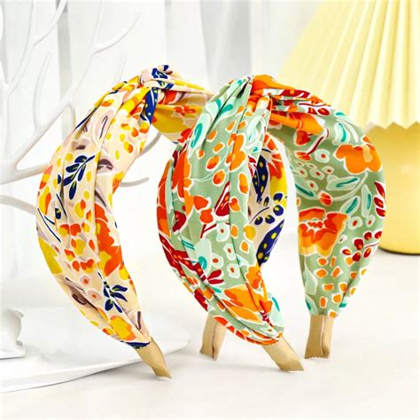 Ободок для волос женский, широкий, с принтом | AliExpress