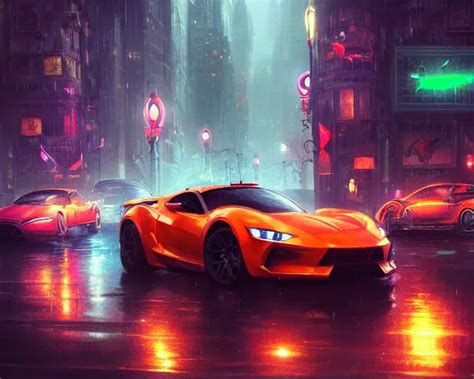 Sports Car Night Life Neon Glow Race Speed Stable Diffusion