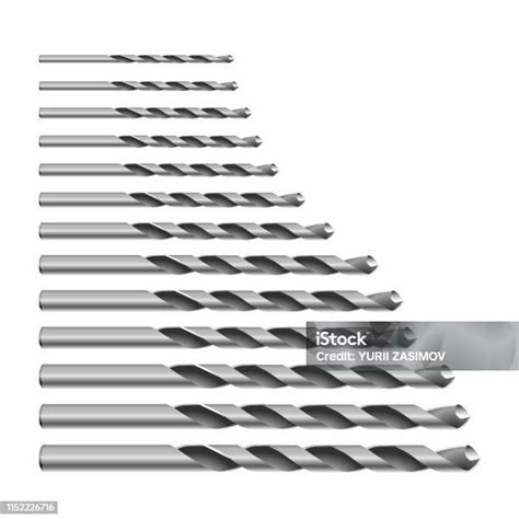 천공 기 비트 용 금속에 대 한 현실적인 3d 상세한 금속 드릴 건설 작업 드릴링 구멍에 대 한 도구를 설정 합니다 3차원 형태에 대한 스톡 벡터 아트 및 기타 이미지