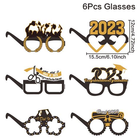 6pcs Graduation Paper Glasses Graduation Season Party Decoration Black
