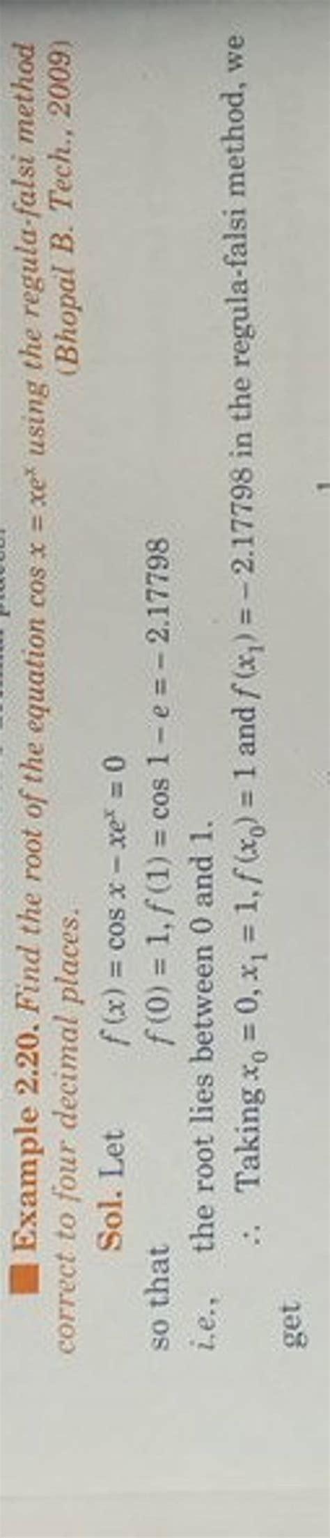 Example 2 20 Find The Root Of The Equation Cosx Xex Using The Regula Fal