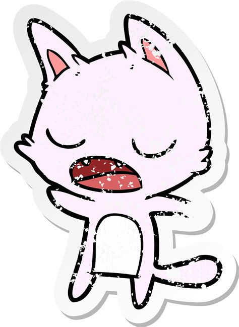 Verontruste Sticker Van Een Pratende Kattencartoon 10555021 Vectorkunst
