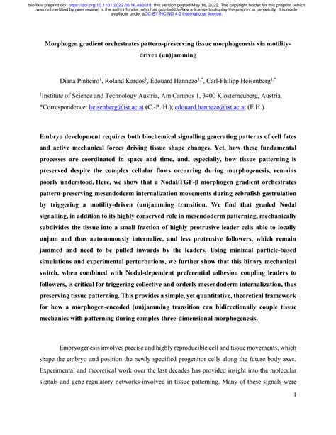 Pdf Morphogen Gradient Orchestrates Pattern Preserving Tissue