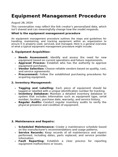 Equipment Management Procedure Pdf