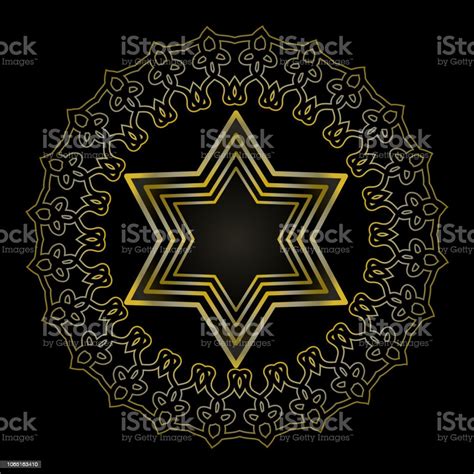 Létoile De David Sur Fond Noir Isolé De Motif Religieux Juif Golden