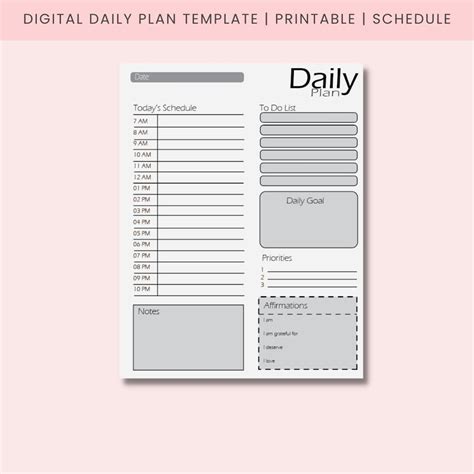 Digital Daily Plan Template Printable Instant Download Etsy