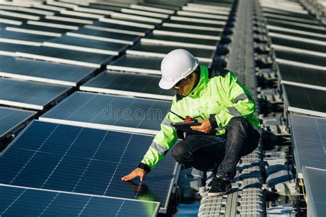 Technical Expert In Solar Energy Photovoltaic Panels Remote Control Performs Routine Actions