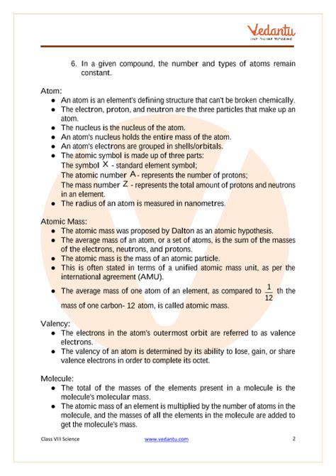 Atoms And Molecules Class Notes Cbse Science Chapter Free Pdf Download Artofit