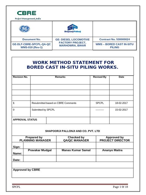 Wms For Bored Cast In Situ Pile Pdf Deep Foundation Concrete