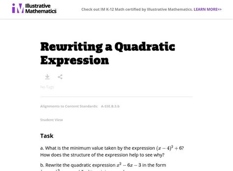 illustrative mathematics a sse b 3 b rewriting a quadratic expression