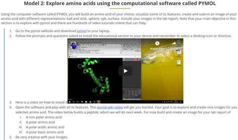 solved model 2 explore amino acids using the computational software