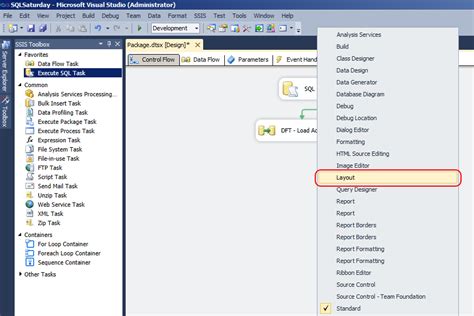 Microsoft Sql Server Integration Services Auto Layout Diagram Missing In Layout Toolbar