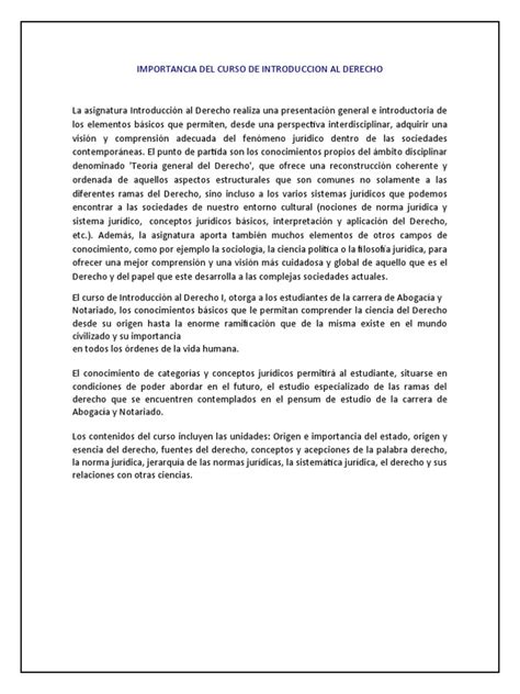Importancia Del Curso De Introducción Al Derecho Pdf Conocimiento