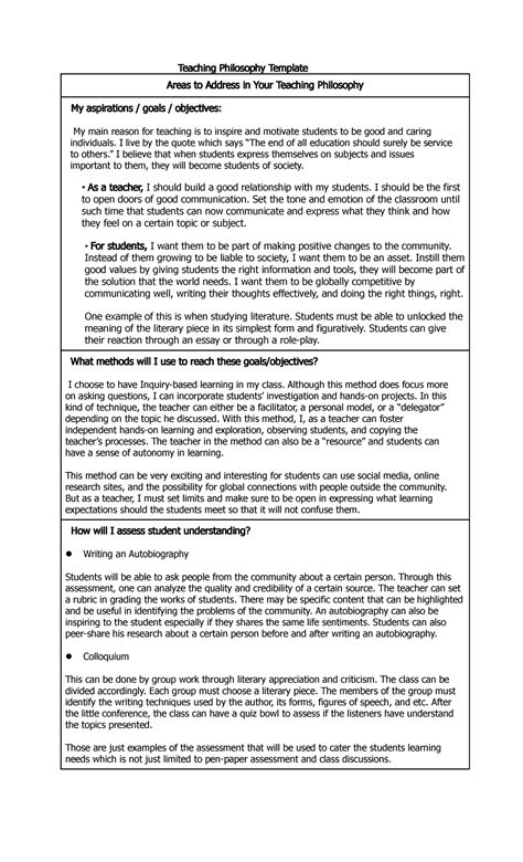 Teaching Philosophy Template I Live The Quote Which Says End Of All