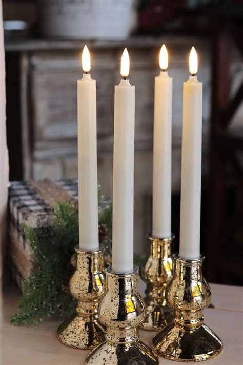 4 Pack Battery Operated Ivory Taper Candles 9 Inch Warm White Flame Timer