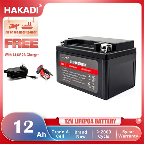 Hakadi 12v 12ah Lifepo4 Rechargeable Battery Pack For 125cc 200cc Moto
