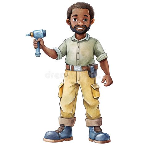 Cute Rag Doll Style Black People Minimal Engineer Construction Stock