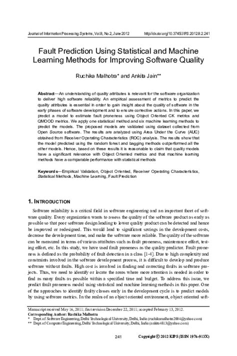 Pdf Fault Prediction Using Statistical And Machine Learning Methods