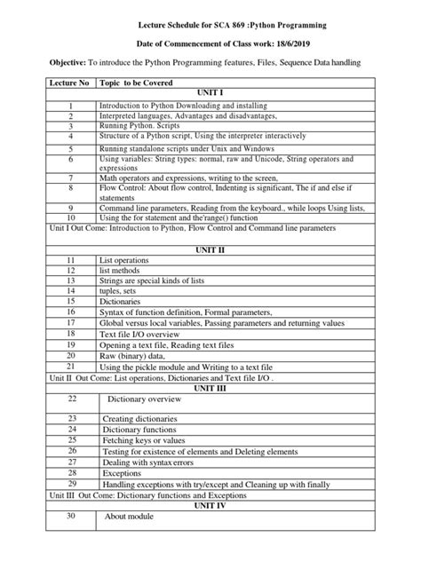 Python Programming Class Schedule Pdf Python Programming Language