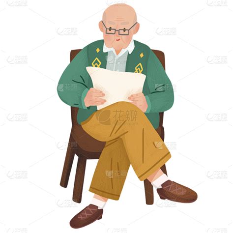 手绘 老人元素人物插画贴纸6