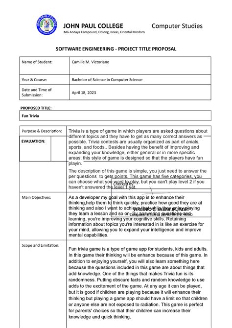 Bry Project Title Proposal Software Engineering Project Title